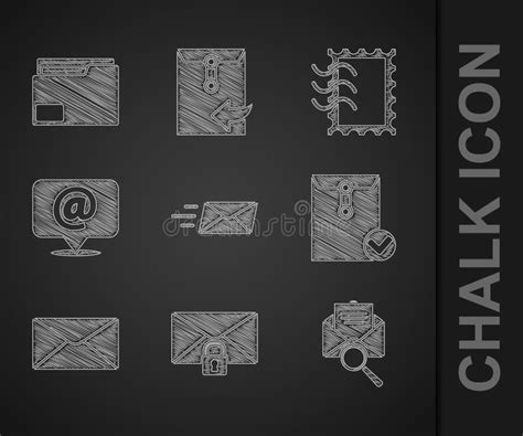 Set Express Envelope Mail Message Lock Password Envelope With Magnifying Glass And Check Mark