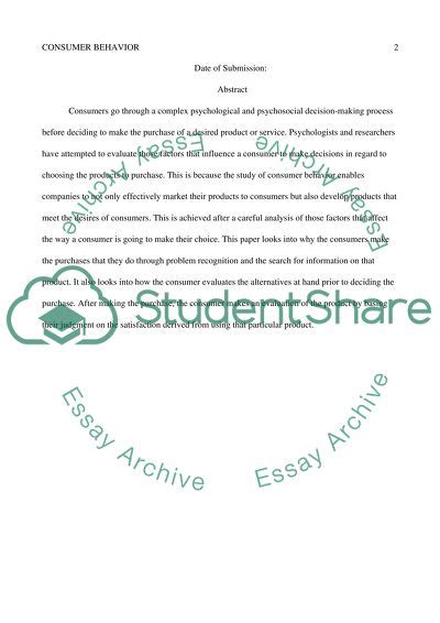 Consumer Behavior And Buying Process Research Paper Example Topics