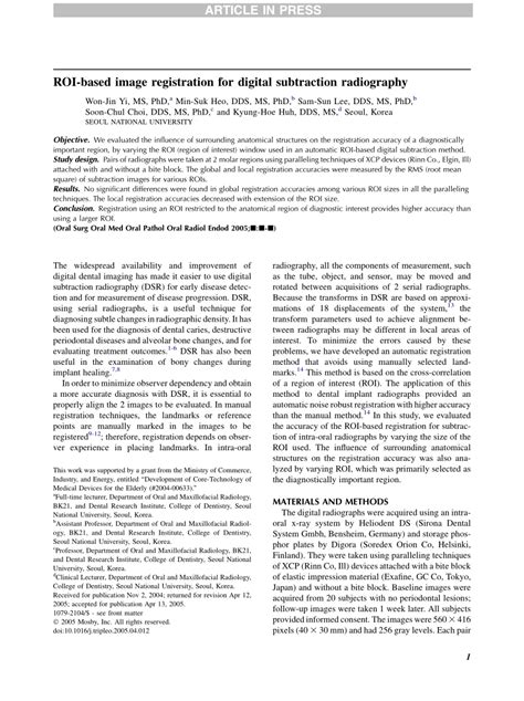 pdf roi based image registration for digital subtraction radiography