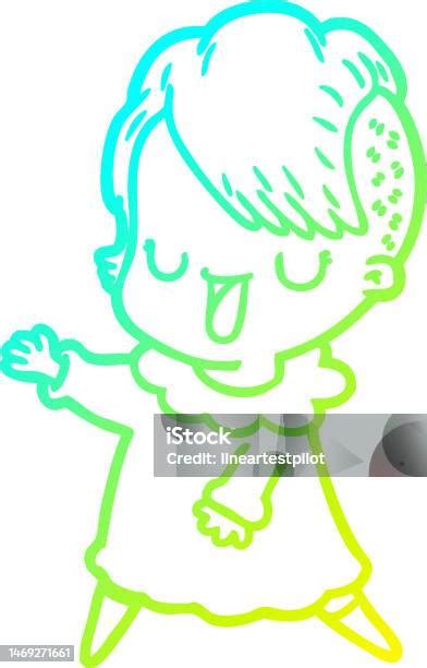 힙스터 이발을 한 귀여운 만화 소녀의 차가운 그라데이션 선 그리기 고풍스런에 대한 스톡 벡터 아트 및 기타 이미지 고풍스런