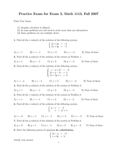 Practice Test For Exam 3 Questions Precalculus Math 1113 Exámenes