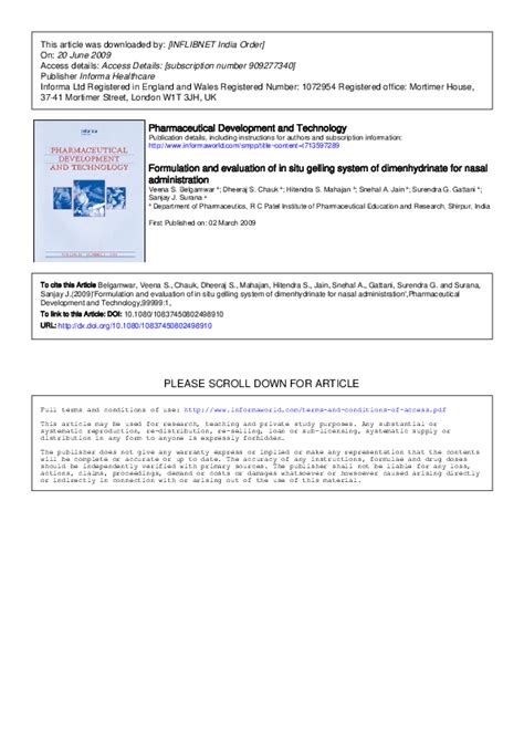 Pdf Formulation And Evaluation Of In Situ Gelling System Of Dimenhydrinate For Nasal