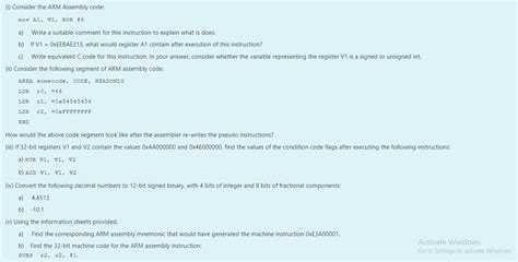 0 Consider The Arm Assembly Code Mov A1 V1 Ror 8