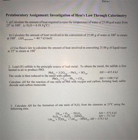 Solved Date Prelaboratory Assignment Investigation Of