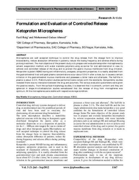 Pdf Formulation And Evaluation Of Controlled Release Ketoprofen Microspheres