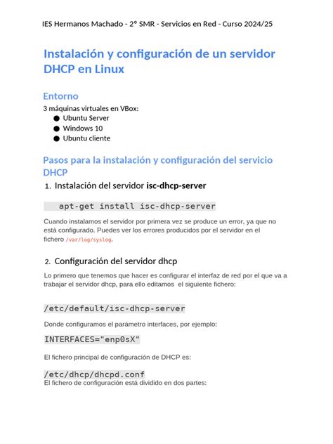 Práctica 1 Configuración Dhcp Linux Pdf Dirección Ip Informática