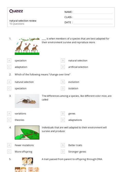 50 Natural Selection Worksheets For 11th Grade On Quizizz Free And Printable