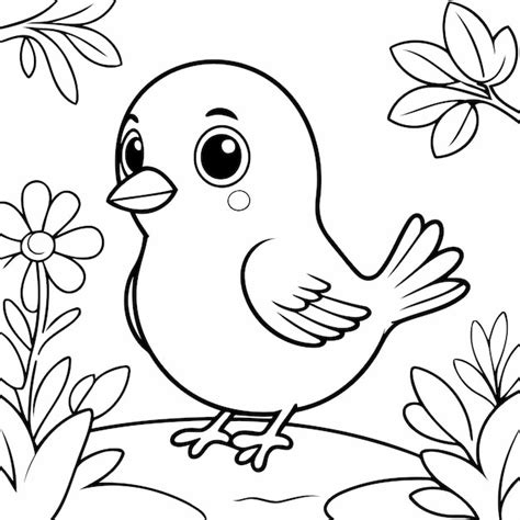 귀여운 새 그림의 터 일러스트레이션 어린이 컬러링 활동 프리미엄 벡터