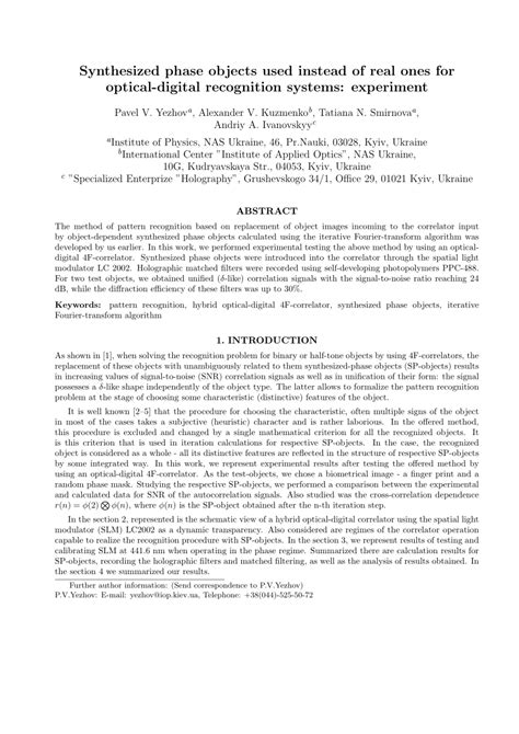 Pdf Synthesized Phase Objects Instead Of Real Ones For Optical Digital Recognition Systems