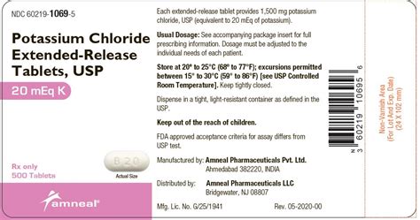 Potassium Chloride Extended Release Tablets Usprx Only