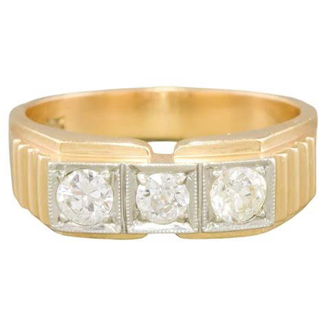 1930s Heavy 18k Gold Platinum European Cut Diamond Band Ring For Men