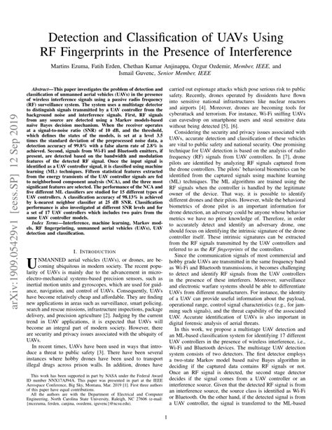 Pdf Detection And Classification Of Uavs Using Rf Fingerprints In The Presence Of Interference