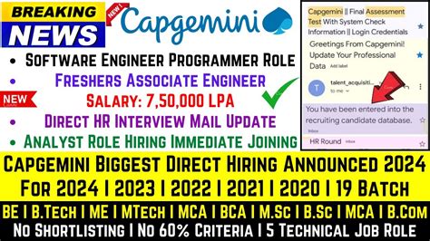 Capgemini Biggest Hiring Update Capgemini Se Analyst Role Mass Hiring Started 2024 2023 2019