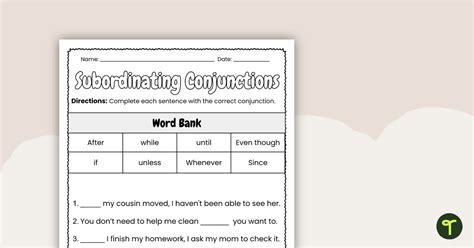Subordinating Conjunctions Worksheets K5 Learning Worksheets Library