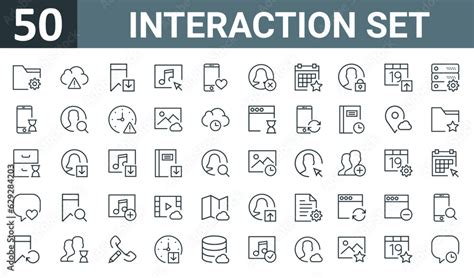 Set Of 50 Outline Web Interaction Set Icons Such As Folder Cloud Computing Bookmark Music
