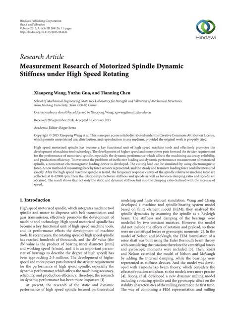 Pdf Measurement Research Of Motorized Spindle Dynamic Stiffness Under High Speed Rotating