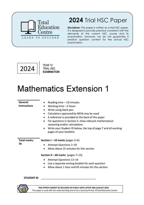 2024 Maths Standard 1 Hsc Trial Total Education Centre