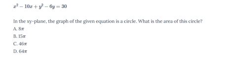 x2−10x y2−6y 30in the xy plane the graph of the given equation is a ci