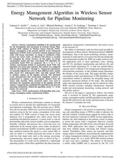 Pdf Energy Management Algorithm In Wireless Sensor Network For Pipeline Monitoring