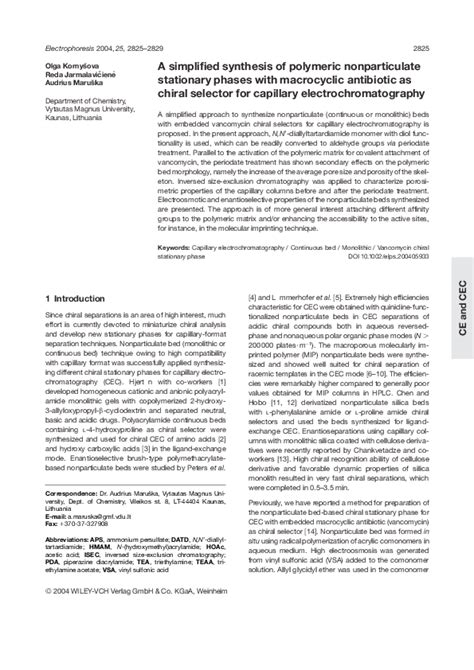 Pdf A Simplified Synthesis Of Polymeric Nonparticulate Stationary Phases With Macrocyclic