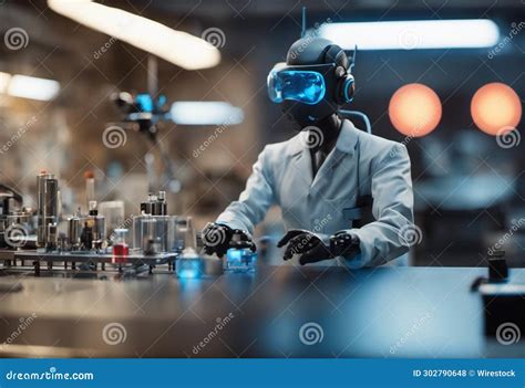ai generated illustration of robot scientist in a lab coat working on
