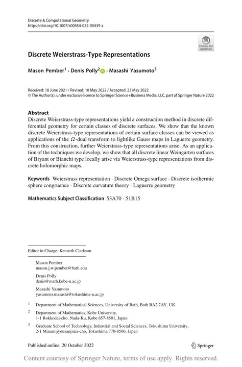 Discrete Weierstrass Type Representations Request Pdf