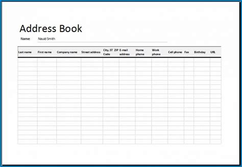 Free Printable Excel Address Book Template