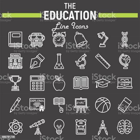 교육 선 아이콘 세트 학교 상징 수집 지식 벡터 스케치 아이콘 일러스트 Eps 10 검은 배경에 고립 된 선형 무늬 패키지 고체에 대한 스톡 벡터 아트 및 기타 이미지