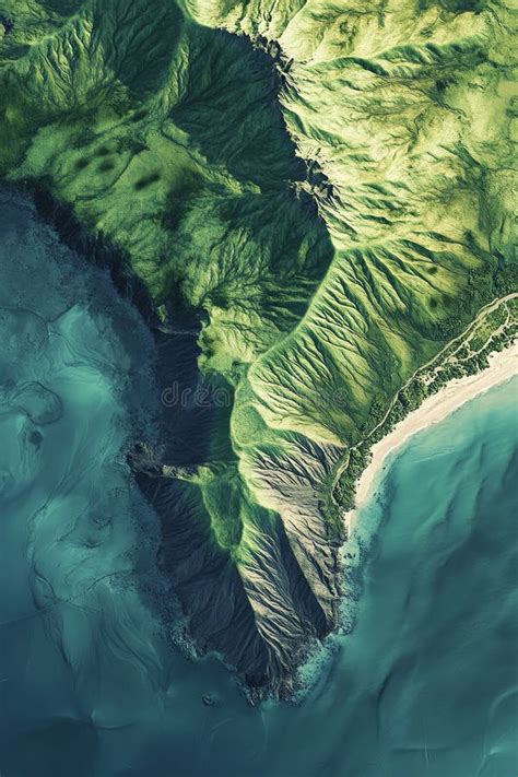 Aerial Lidar Gis Map Of A Large Island Featuring Elevation Data Coastline Details And Volcanic