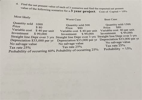 Solved 4 Find The Net Present Value Of Each Of 3 Scenarios