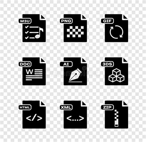 Set M U File Document PNG HTML XML ZIP DOC And AI Icon Vector Stock Vector