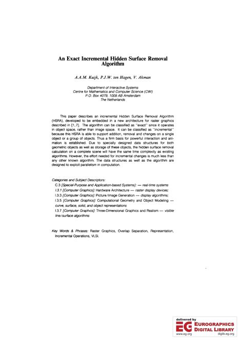 Pdf An Exact Incremental Hidden Surface Removal Algorithm