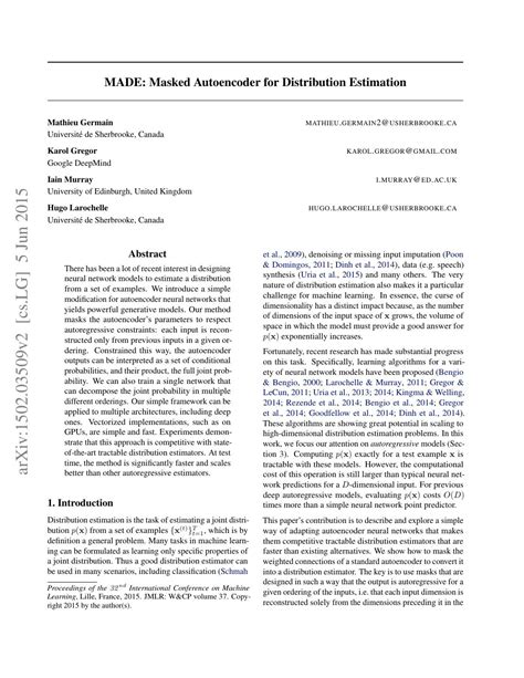 MADE Masked Autoencoder For Distribution Estimation