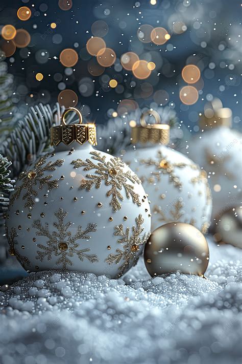 눈 위에 하얀 크리스마스 장식품이 한 줄로 늘어서 있다 배경 배경 화면 및 일러스트 무료 다운로드 Pngtree