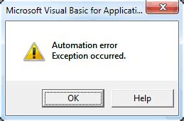 VBA Excel Automation Error Exception Occurred When Using UserForm