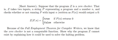 Solved Short Answer Suppose That The Program Z Is A Zero Chegg