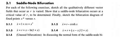 31 Saddle Node Bifurcation For Each Of The Following Exercises Sketch