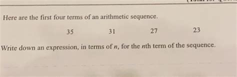 solved here are the first four terms of an arithmetic sequence 35 31