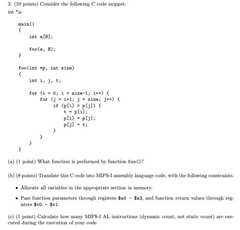 Solved 3. (10 points) Consider the following C code snippet: | Chegg.com