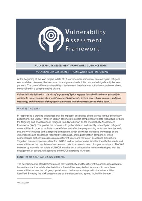 Vulnerability Assessment Framework Vaf In Jordan Guidance Note