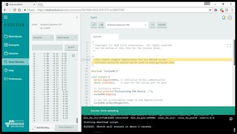 Arduino Er First Try Arduino Web Editor Arduino 101 With Gyro Example