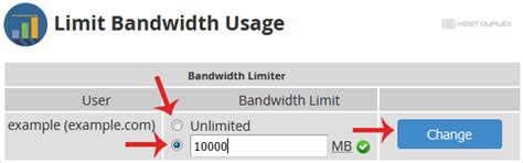 how to limit bandwidth usage of cpanel user from whm host duplex