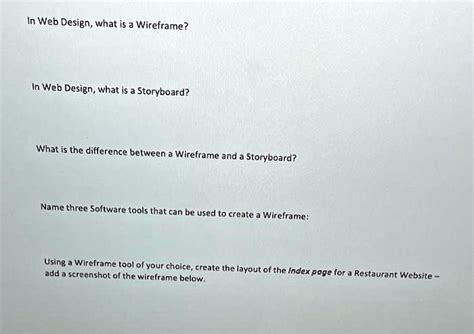 Solved In Web Design What Is A Wireframe In Web Design What Is A Storyboard What Is The