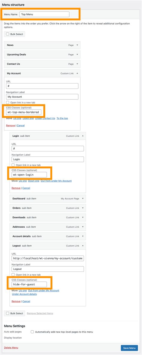 Add Top Menu With User Menu