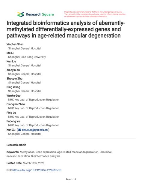 Pdf Integrated Bioinformatics Analysis Of Aberrantly Methylated