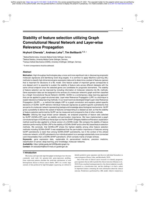 PDF Stability Of Feature Selection Utilizing Graph Convolutional Neural Network And Layer Wise