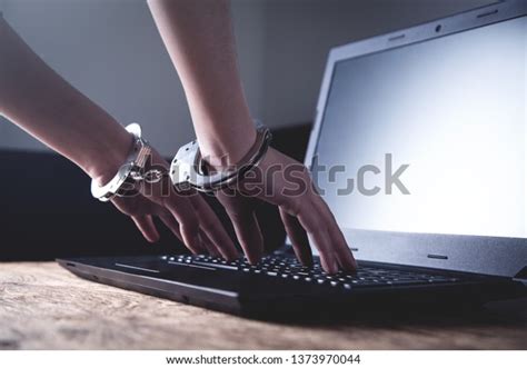 Hands Handcuffs Laptop Cyber Crime Concept Stock Photo Shutterstock