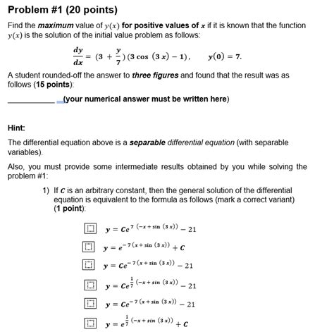 Solved Problem 1 20 Points Find The Maximum Value Of Yx