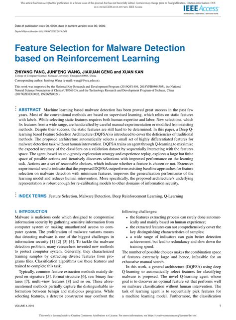 Pdf Feature Selection For Malware Detection Based On Reinforcement