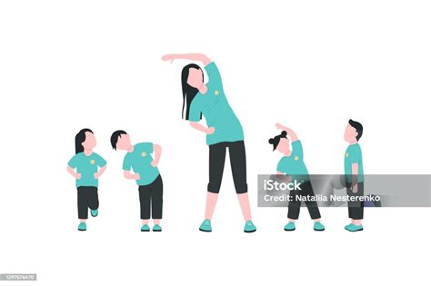 평평한 색상 벡터 얼굴없는 문자를 운동 하는 아이 와 교사 2차 도형에 대한 스톡 벡터 아트 및 기타 이미지 2차 도형 가공의 인물 개인 지도 교사 Istock